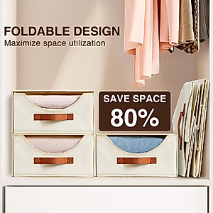 Homsorout Closet Organizers and Storage - Large Stackable Storage Bins with Drawer, Fabric Bins for Organization, Collapsible Storage Drawers Organizer for Bedroom, Living Room, 4 Pack, Beige
