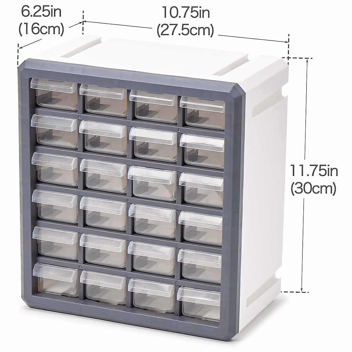EZOWare Art Craft Storage Organizer Box, 24 Pull-Out Drawer Stackable Clear Plastic Divided Adjustable Container Bins for Small Parts, Scrapbook, Hobby, Sewing Supplies, Jewelry - White/Gray
