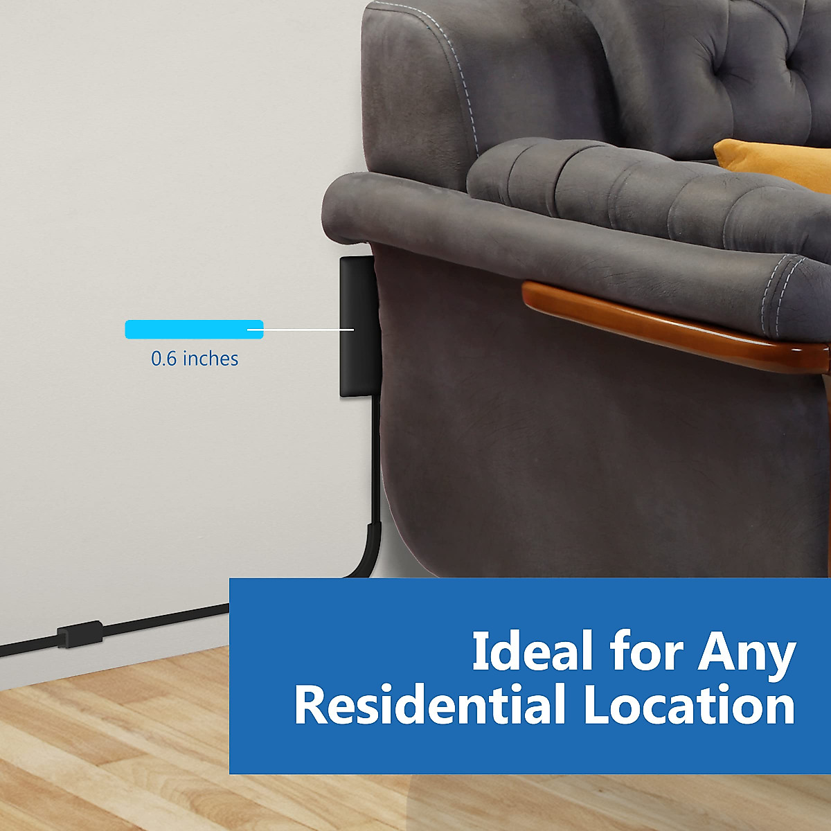 LIDER Flat-Face Outlet Extender with 3 Receptacles, Ultra-Thin Wall Plate Plug with Cord Extender and 3-Outlet Power Strip, 3ft Cord, LWE3-315-BK, Black