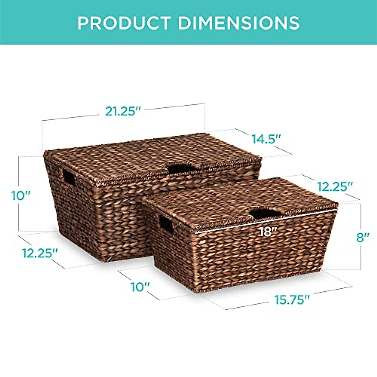 Best Choice Products Set of 2 XL Multipurpose Classic Water Hyacinth Chests Oversized Woven Tapered Storage Basket for Organization, Laundry, Decoration w/Attached Lid, Handle Holes