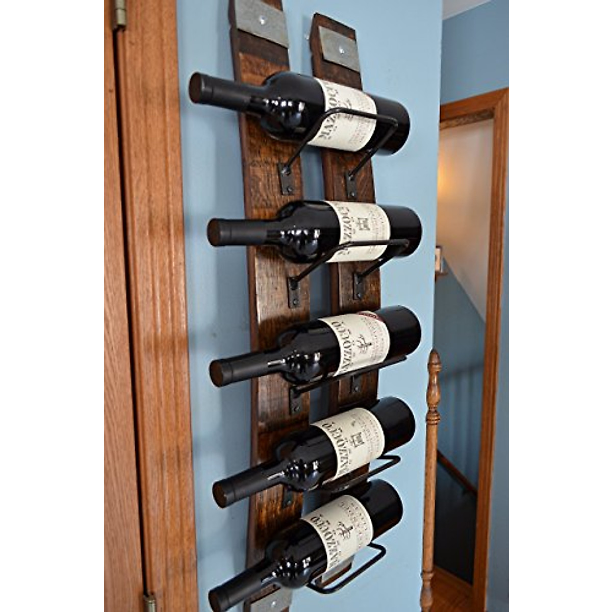 Wine Rack, 5 - Bottle Wine Stave wine rack with steel banding