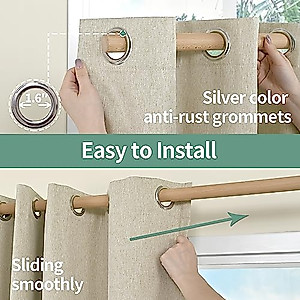 QUEMAS 100% Blackout Curtains for Bedroom Linen Look with White Backing, Grommet Total Light Blocking Thermal Insulated Boho Window Curtains for Living Room Noise Cancelling (52 x 72 Inch, Linen)