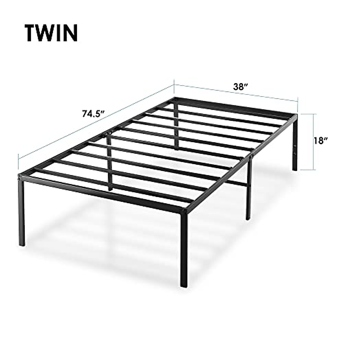 Best Price -Mattress 18 Inch Metal Platform Bed, Heavy Duty Steel Slats, No Box Spring Needed, Easy Assembly, Black, Twin