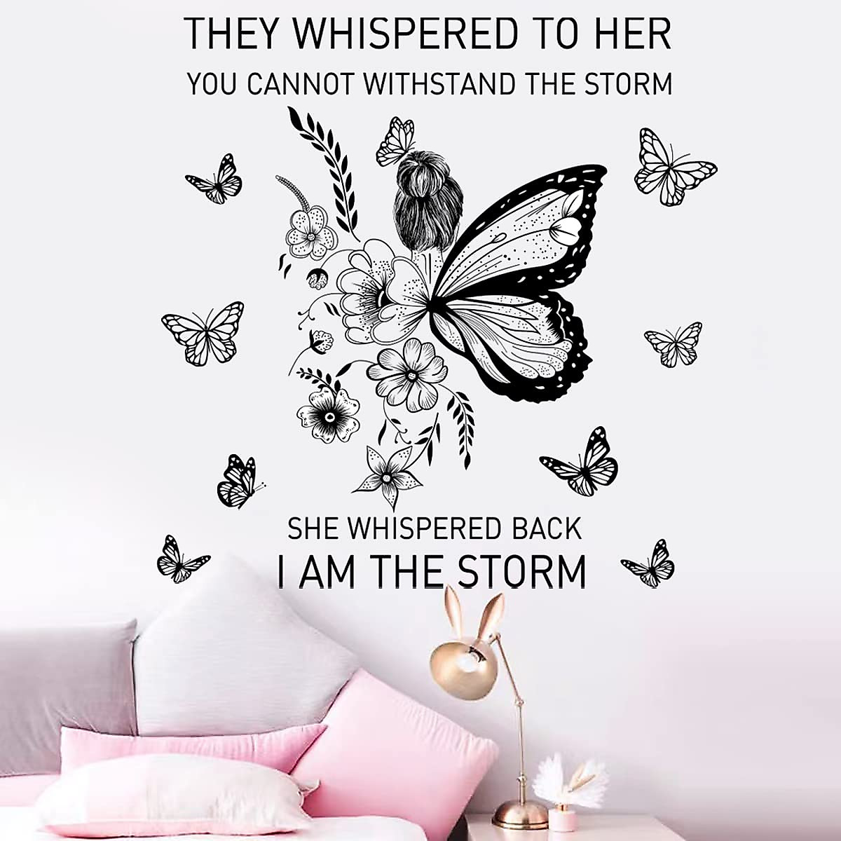Inspirational Wall Art Positive Quotes Wall Decor Motivational Wall Decals Saying Quotes Wall Stickers Peel and Sticker Wall Decoration Flower Vine Butterfly Wall Sticker for Bedroom Living Room Home