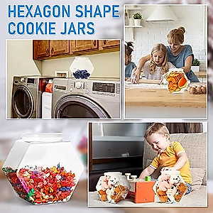 Uiifan 1 Piece Hexagonal Plastic Candy Jar with Lid Cookie Jar Clear Hexagonal Candy Containers for Snacks, Cookies, Dog Food, Craft and Sewing Supplies, Coffee Pod, Laundry Pod (70 oz)