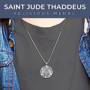 PicturesOnGold.com Saint Jude Round Religious Medal EXCLUSIVE - Sterling Silver - 2/3 x 2/3 Inch WITH ENGRAVING