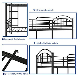 mecor Twin Over Twin Bunk Bed, Convertible Into 2 Individual Metal Twin Bed Frame for Boys, Girls, Kids, Teens - Removable Ladder & Safety Guard Rail - Black