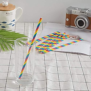 Shuiniba Biodegradable Striped Paper Straws,Paper Drinking Straws for Party, Events and Crafts,Baby Shower Decorations 7.75 Inches,100 Packs - Rainbow Color
