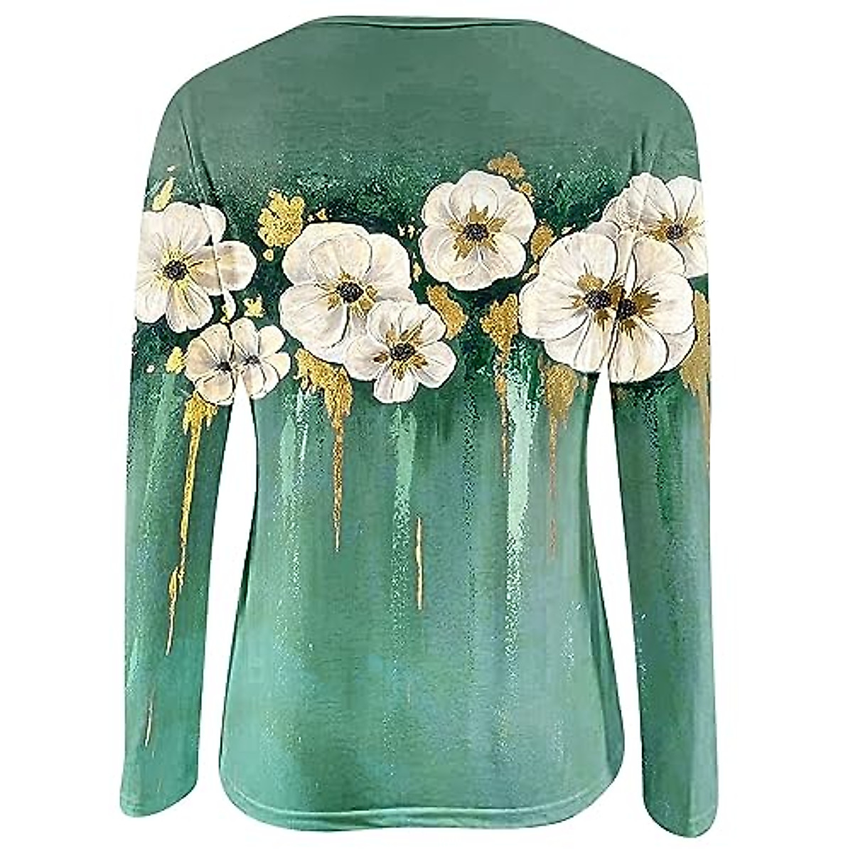 Lightning Deals Womens Business Casual Tops Crewneck Long Sleeve Cute Flower Print Vintage t Shirts Ruched Going Out Casual Tees Green M