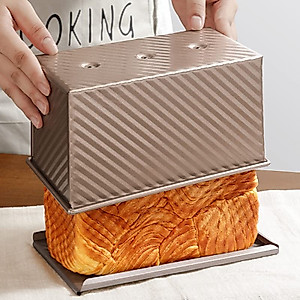 Bread Pans, Pullman Loaf Pan with Lid, Non-Stick Long Loaf Pans for Baking Bread, Aluminum Alloy Baking Bread Toast Mold with Dough Scraper Cutter