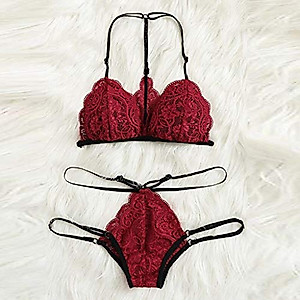 Red Lingerie for Women, Blue Bodysuit Women Xs Lingerie Petite Sexy Lengerie Costume Floral Lace Lingerie Brag-String Thong Set Babydoll Sleepwear Underwear Bralette and (XL, Red)