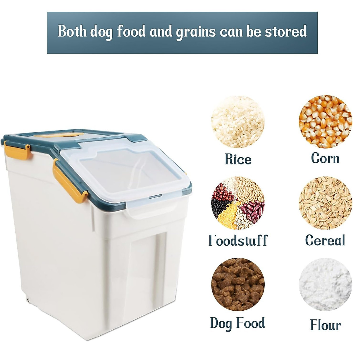 Rice Storage Container 50 lbs, 2 Pack Airtight Flour Storage Containers Bin with Measuring Cup & Scoop, BPA Free Plastic Rice Dispenser for Flour, Rice, Grain Holder Nuts and Dog Food - Dark Blue