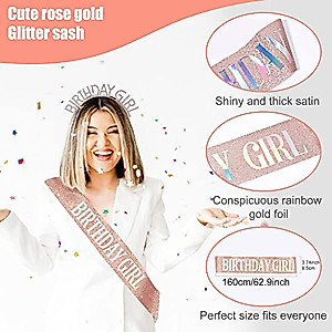 Birthday Crowns for Women, Birthday Girl Sash and Birthday Tiara for Women Girls Set, Birthday Girl Headband Princess Rhinestone Crown,Sweet Happy Birthday Party Decorations Hair Accessories,Rose Gold