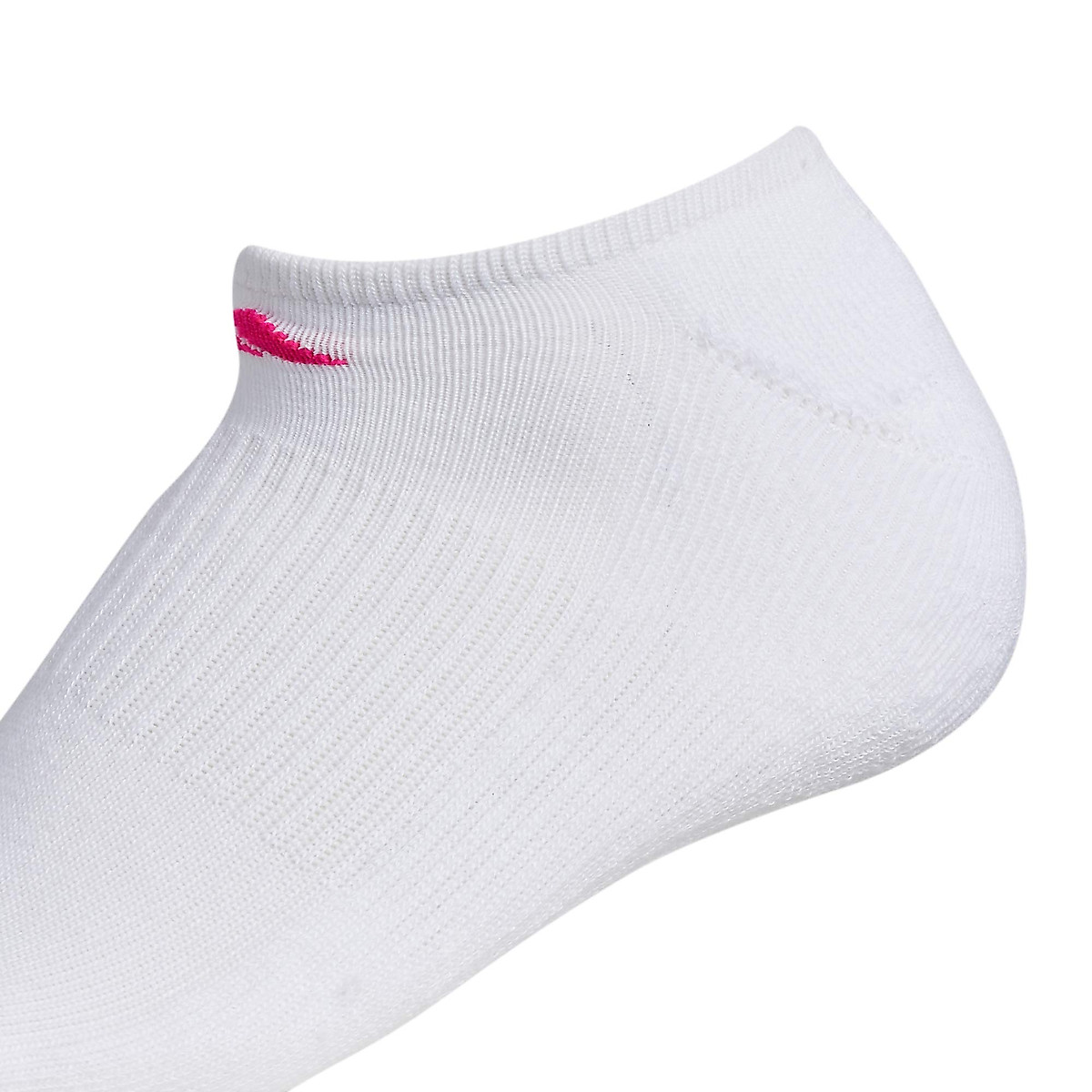 adidas Women's Athletic Cushioned No Show Socks (6-Pair) Low Profile Look with Arch Compression for a Secure fit, White/Shock Pink/Bright Cyan, Medium