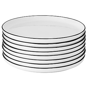 Gibson Home Oslo 8-Piece Porcelain Chip and Scratch Resistant Dinner Plate Set - White w/Black Rim