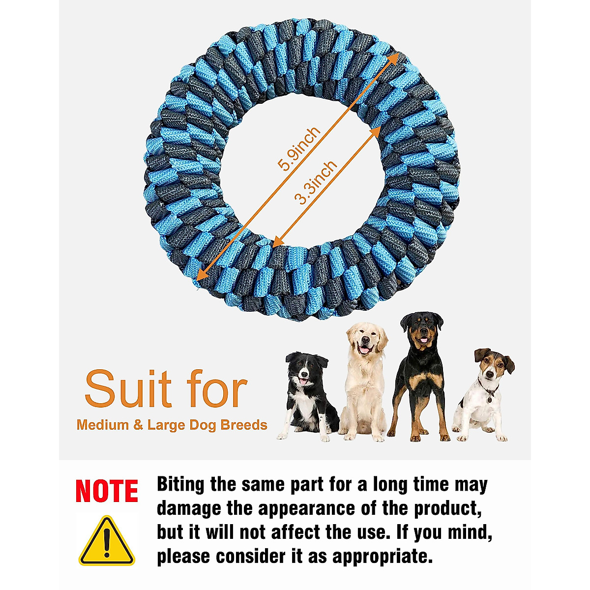 CaBYbigG Dog Chew Toys,No Stuffing Dog Toys,Dog Rope Toys,Dog Dental Teeth Cleaning Toys,Blue Gray Ring Dog Toy for Medium Large Dogs Breed