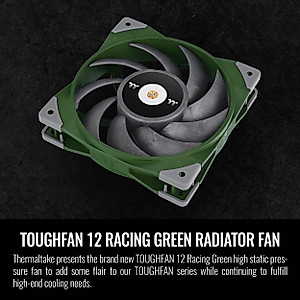 Thermaltake ToughFan 12 Racing Green High Static Pressure 2000 PWM, Metal-Reinforced Motor Hub, Gen.2 Hydraulic Bearing 120mm Case/Radiator Fan CL-F117-PL12RG-A
