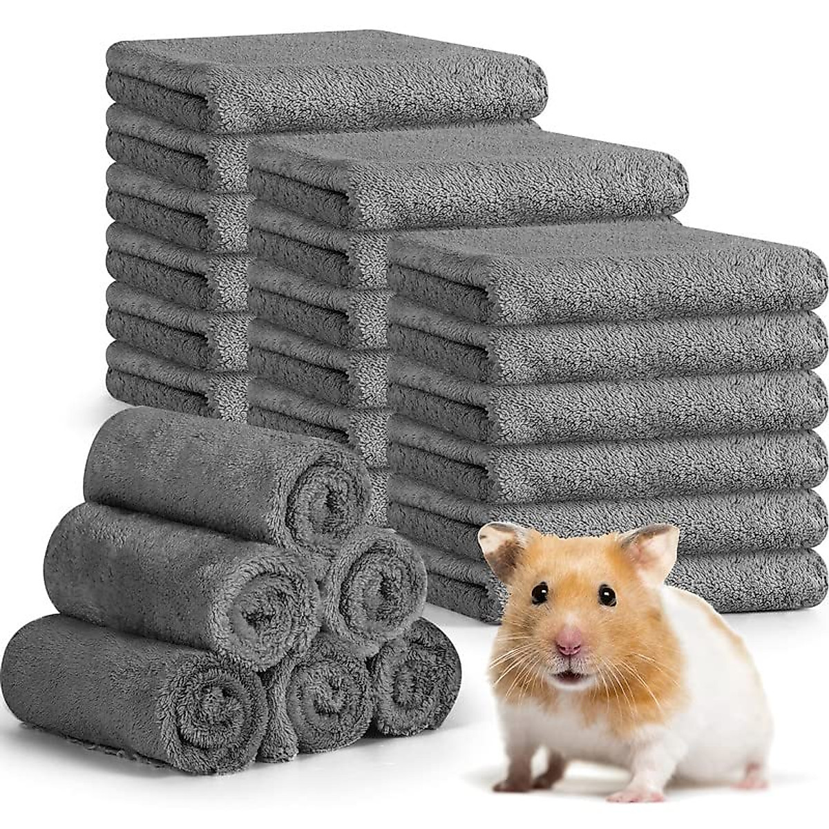 Newwiee 24 Pcs Guinea Pigs Blankets Bunk Pet Microfiber Coral Fleece Cage Liners Absorbent Guinea Pig Bedding Accessories Small Animal Mat Towels for Dog Cat(11.8 x 11.8 Inch,Gray)