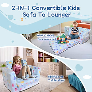 OSYKIU Kids Sofa, 2-in-1 Toddler Couch Fold Out, Comfy Toddler Sofa, Convertible Kids Couch to Lounger, Baby Sofa Chair for Boys and Girls Gifts, Folding Kids Play Sofa Bed