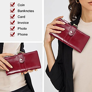 Contacts Kiss Lock Wallet for Women Leather, Kiss Clasp Wallet Coin Card Purse RFID Clutch Wallet Zipper Red Vintage Phone Holder
