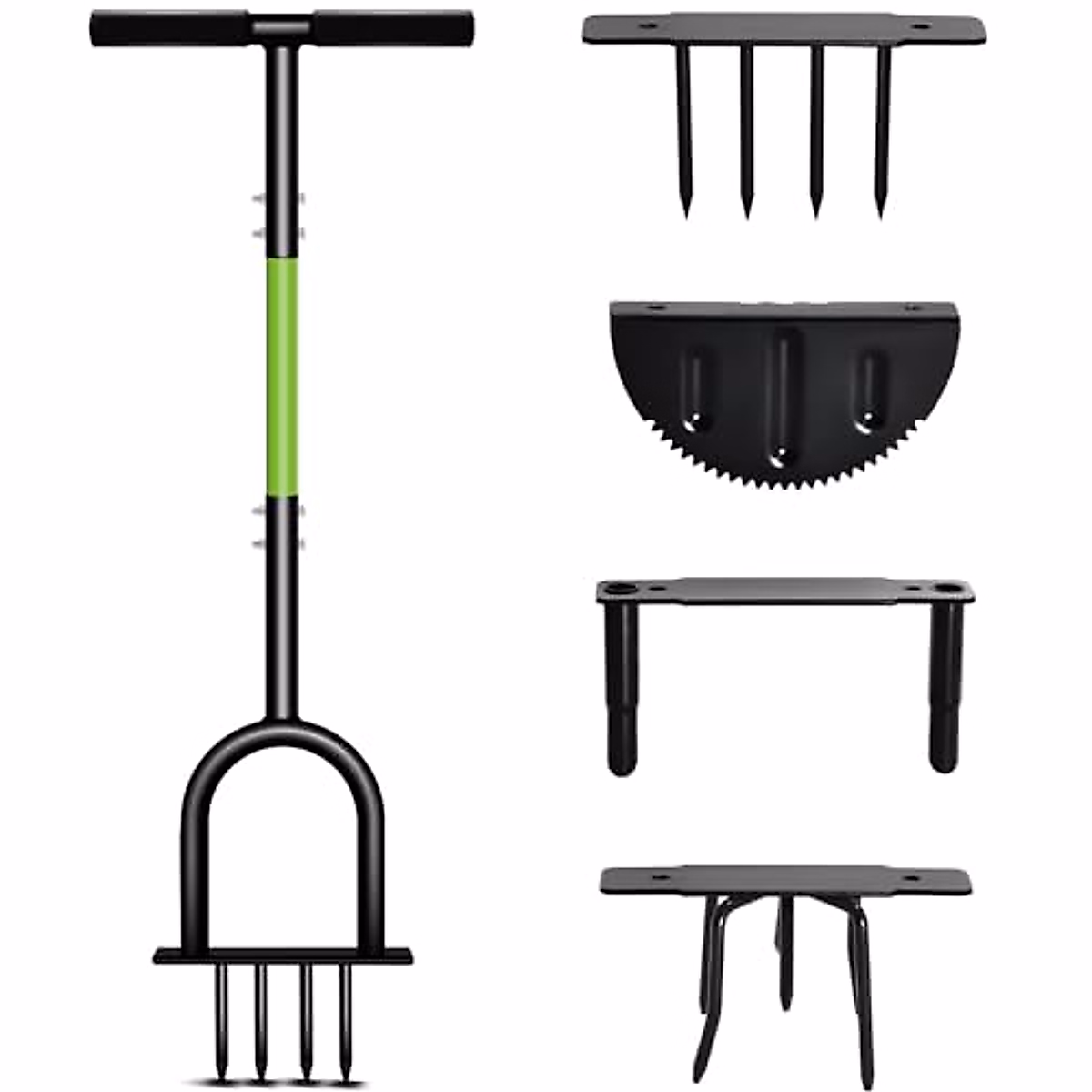 Evcitn 4 in 1 Lawn Aerator – Manual Plug Coring Aerator, Spike Aeration with Inches Iron Tines, Twist Tiller Claw Cultivator, Half Moon Lawn Edger for Flower Box, Sidewalks,Garden,Lawn…