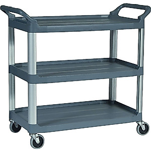Rubbermaid Commercial Products Heavy Duty 3-Shelf Rolling Service/Utility/Push Cart, 300 lbs. Capacity, White, for Foodservice/Restaurant/Cleaning (FG409100OWHT)