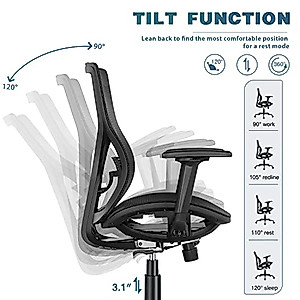 SUNNOW Ergonomic Office Chair with Adjustable Lumbar Support, High-Back Mesh Desk Chair with Sliding Seat, 2D Armrest - Swivel Computer Task Chair for Home