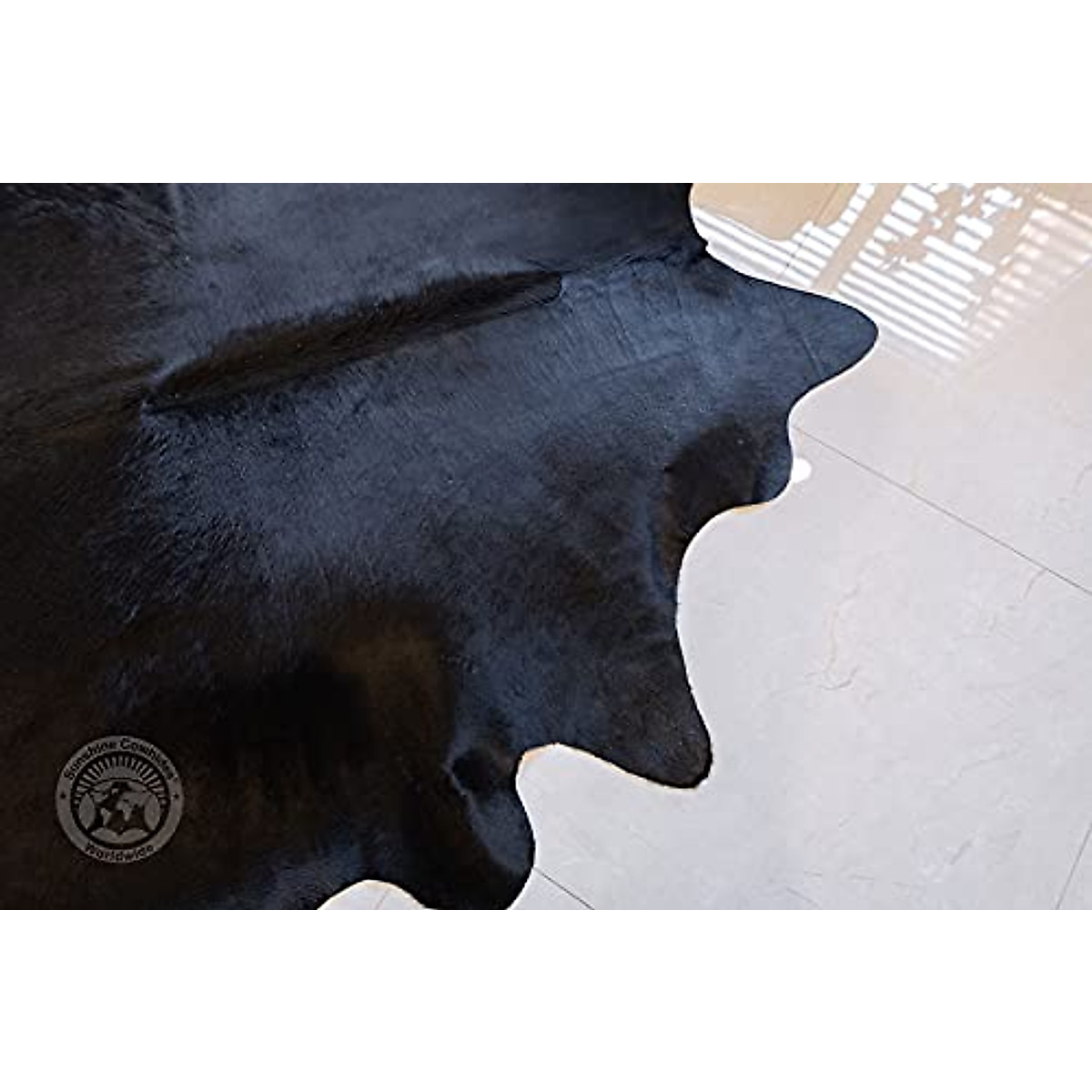Genuine Black Cowhide Rug Approx. Size 6 x 6-7 ft. 180 x 220 cm