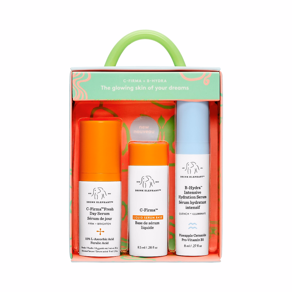 Drunk Elephant Day Dream Duo - C-Firma Day Serum (0.28 oz) & B-Hydra Intensive Serum (0.27 oz) - Essential Oil, Silicone & Fragrance Free - Cruelty Free