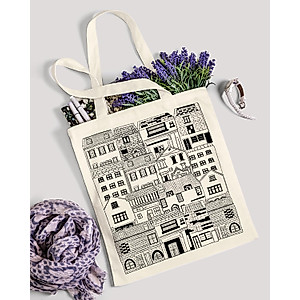 AUSVKAI Canvas Tote Bag Aesthetic for Women, Cute House Reusable Cotton Bags for Shopping Beach Trendy Gifts