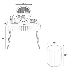 Large Vanity Desk With Round Mirror And Lights Makeup Table With 2 Drawers Dressing Table For Bedroom Golden Metal Legs Make Up Tables For Women Makeup Vanity Desk Set With Vanity Chair ( Color : Whit