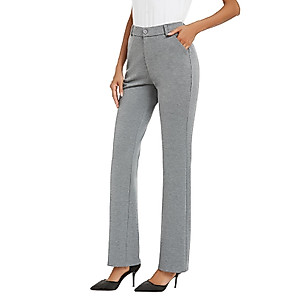 iChosy Women's Stretchy Straight Leg Dress Work Pants Business Office Casual Slacks with Pockets Grey29 16