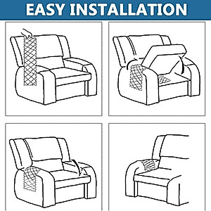 Recliner Couch Covers ，Sofa Armrest Cover with Pockets，Headrest Cover ,Quilted Recliner Chair Arm Cover，1/2/3 Seat Armchair Slipcovers Nonslip Furniture Protector ( Color : A17 , Size : 1-seater sofa/