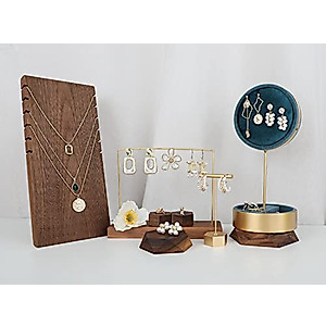 GemeShou 6pcs Wood Jewelry Ring Storage organizers, Hexagon Retail ring display slot stand, Small walnut Jewelry ring holder tray for Girl Woman Room Decoration【Walnut - Hexagon 6pcs】