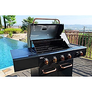 Kenmore PG-A40409S0LB-2 4 Burner Cabinet Style Propane Gas BBQ Grill with Searing Side Burner, 52000 Total BTU, Black and Copper