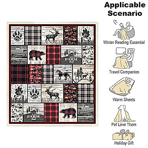 Wolf Bear and Deer Throw Blanket Rustic Cabin Decor Woodland Blanket Plaid Christmas Blanket Gifts for Women Southwestern Farmhouse Decor for Couch Bed Livingroom