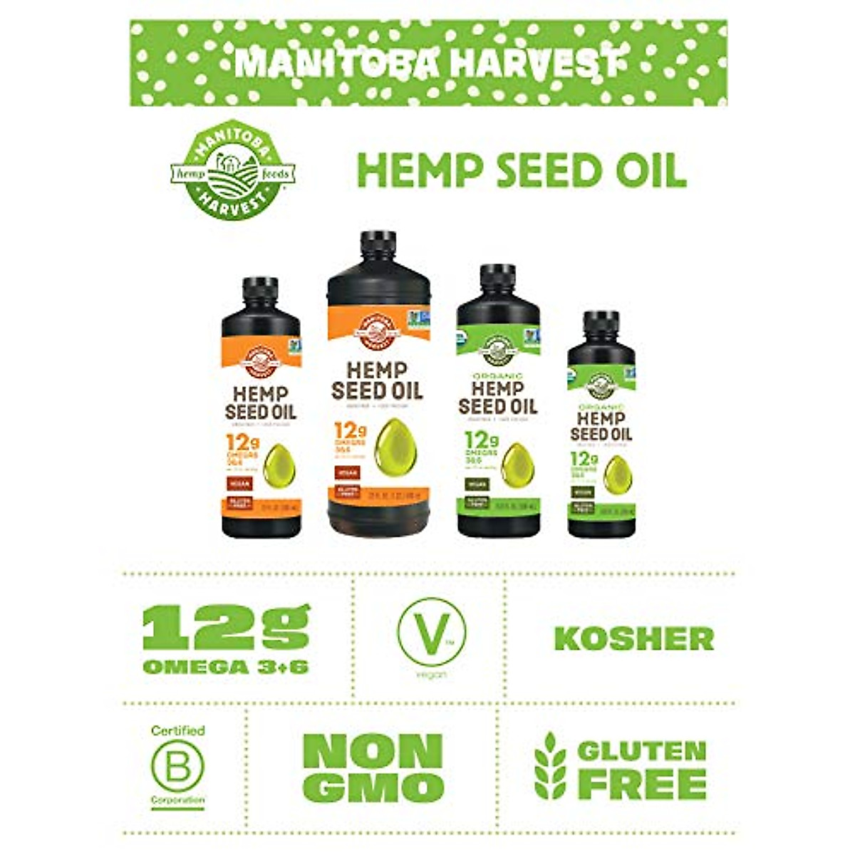 Manitoba Harvest Organic Hemp Oil, Cold Pressed, 12g of Omegas 3&6 Per Serving, Non-GMO, 8.45 Fl Oz