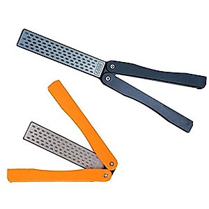 XILEWHZF 2 Pcs 400/600 Grit Portable Handheld Double Sided Sharpener Pocket Diamond Knife Sharpening Stone for Kitchen, Garden, Outdoor tools Fine/Coarse Grinding （Black/Orange）