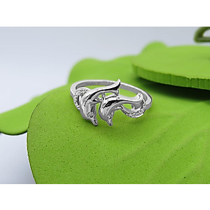 Dazzlingrock Collection 0.07 Carat (ctw) Round White Diamond Ladies Cocktail Right Hand Dolphin Ring | 925 Sterling Silver, Size 6
