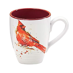 Dean Crouser Cardinal Watercolor Red On White 16 Ounce Glossy Stoneware Mug With Handle