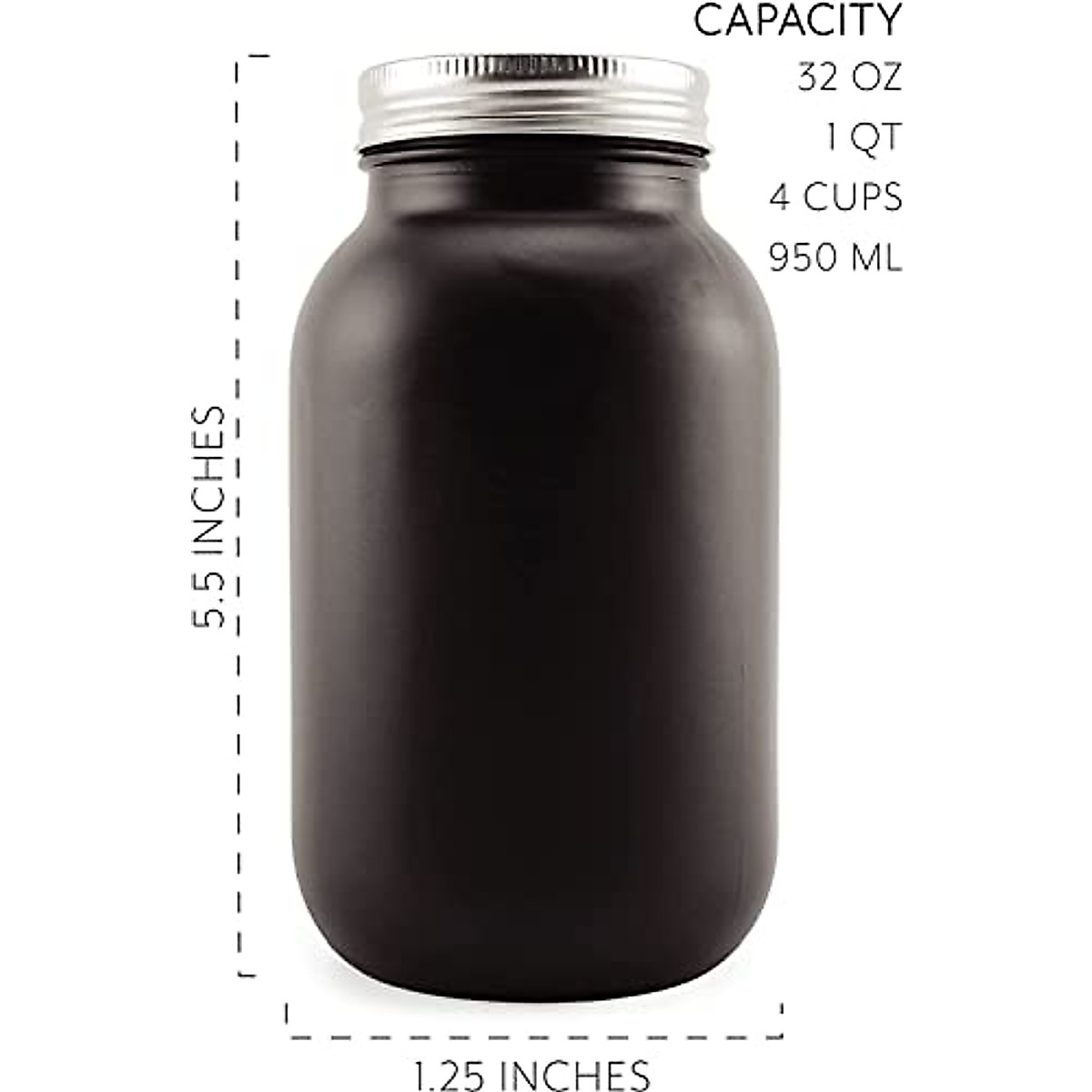 Darware Black Chalkboard Mason Jars (Quart Size, 2-Pack); Black-Coated Blackboard Surface Glass Jars for Arts and Crafts, Gifts, and Rustic Home Decor