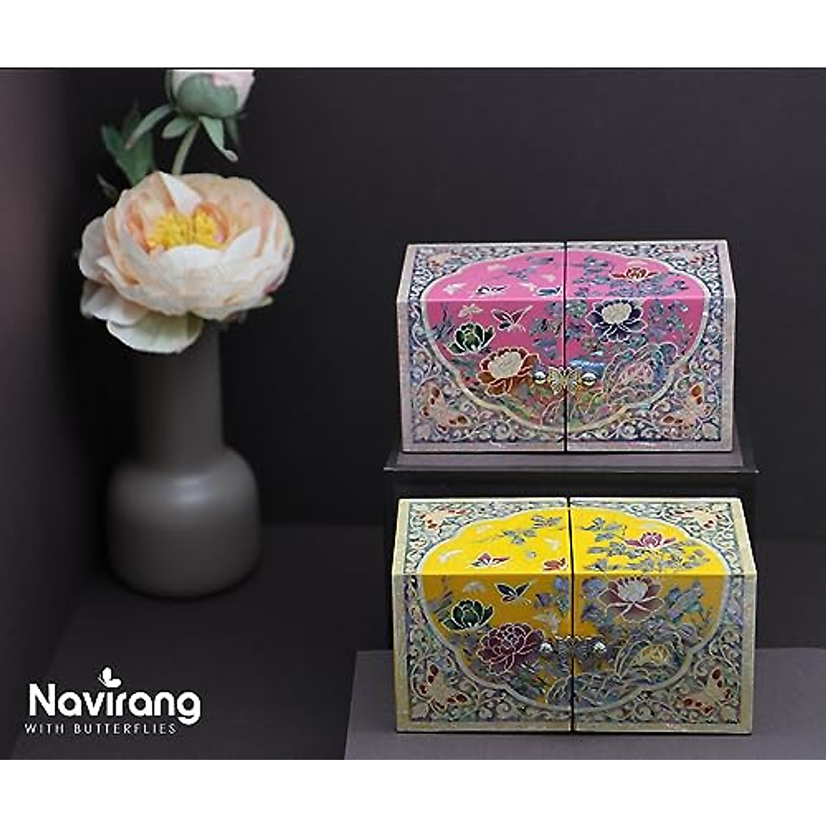 SoSHESHINES Mother of Pearl Small Jewelry Box - Premium Packaging for Gifts for Women, Thank you Gifts, Mom birthday Gifts, Korean Traditional Sea Shell Premium Handmade (SECRET_Rose Pink)