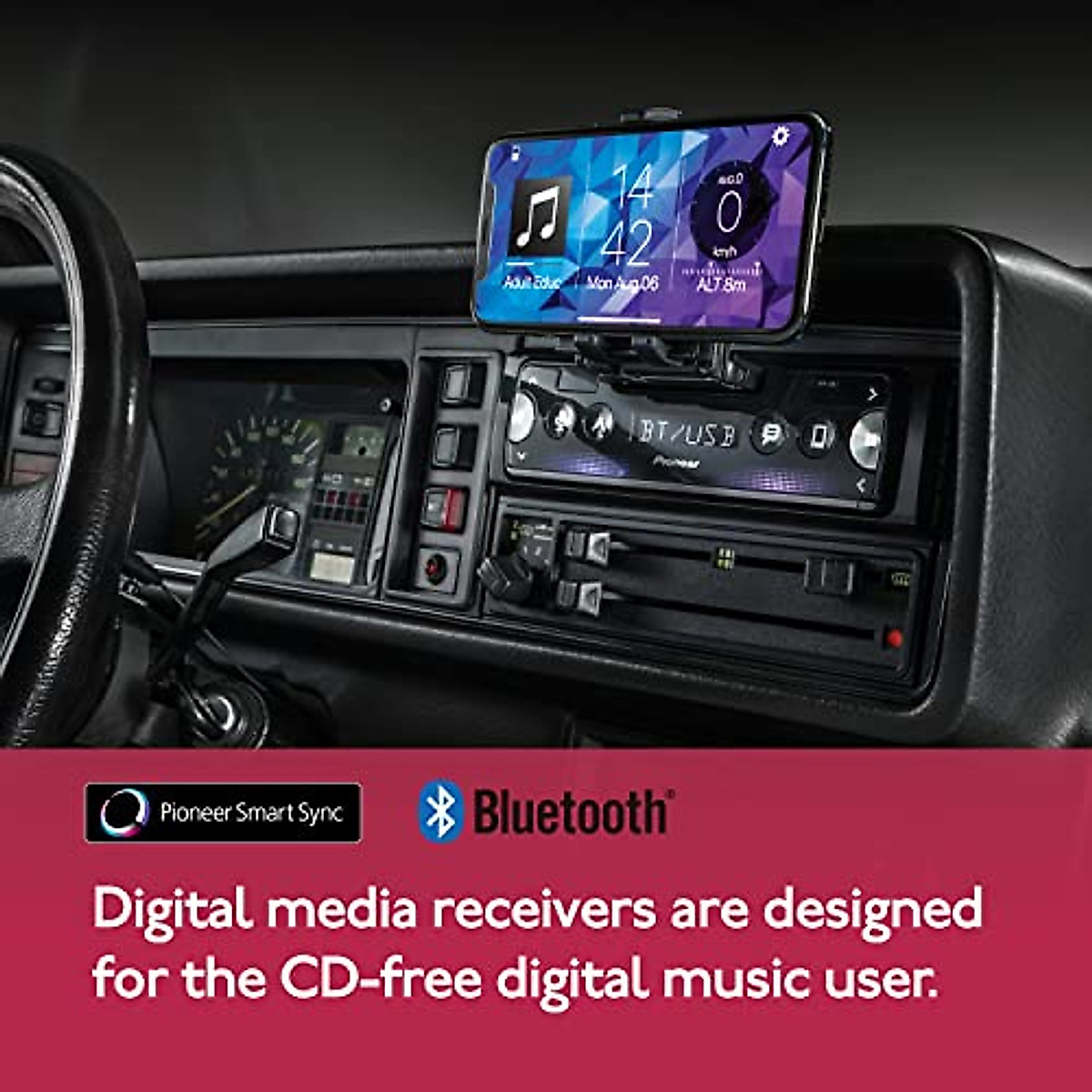 PIONEER SPH10BT Single-DIN in-Dash Mechless Smart Sync Receiver with Bluetooth