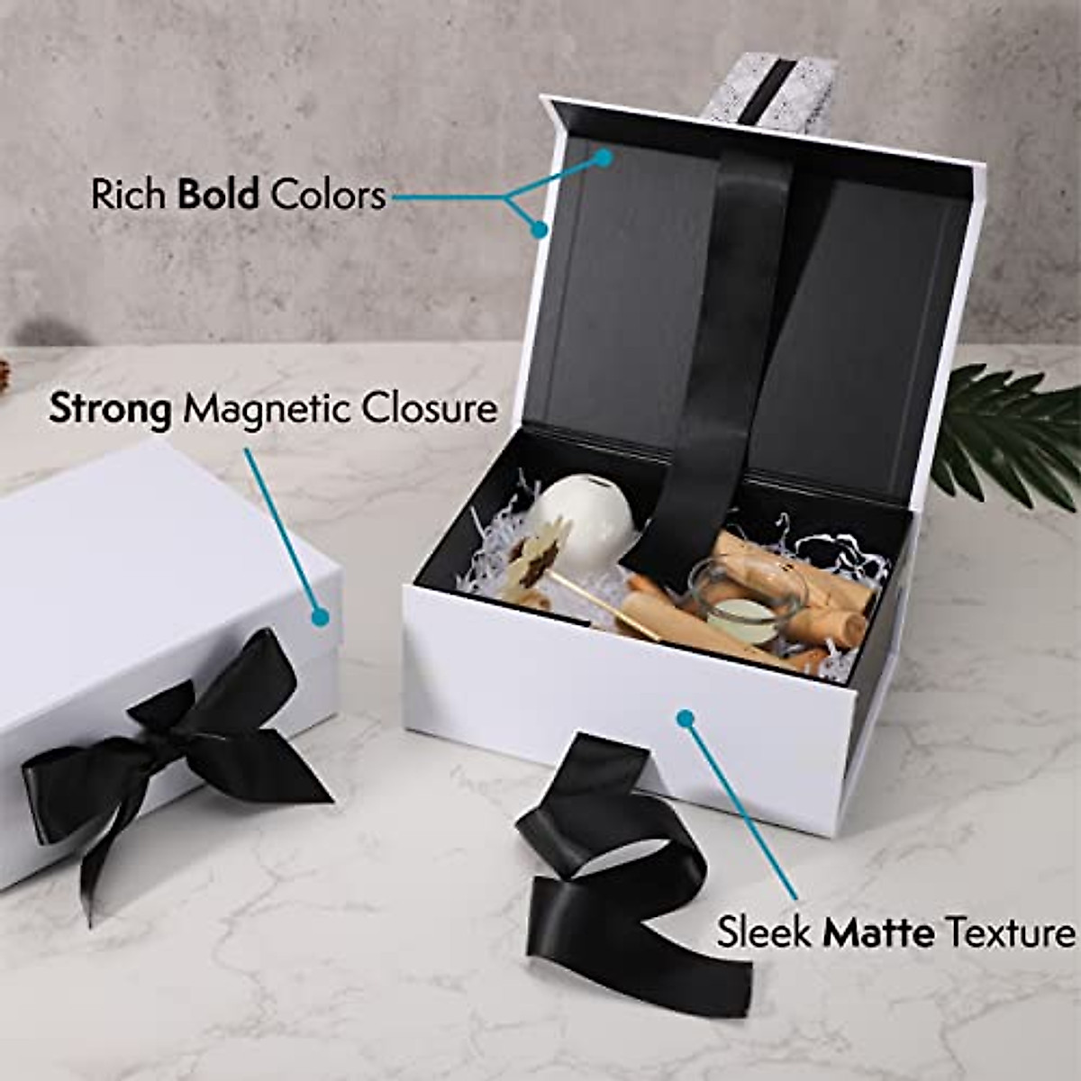 PACK2PACK Luxury Foldable Gift Box with Fixed Ribbon | Collapsible Box with Magnetic Closure | Weddings, Bridal Showers, Corporate Gifts | 100% Recycled Paper (Square, Metallic Copper)