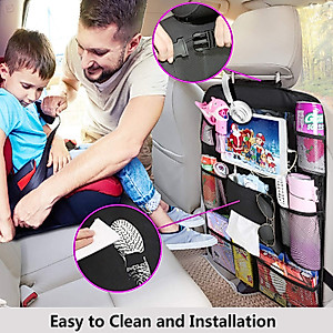 Car Back Seat Organizer Foldable Car Storage Organizer Car Seat Back Protectors with Hole for USB/Headphone/Charging Kick Mats Back Seat Protector with Touch Screen Tablet Holder Tissue Box