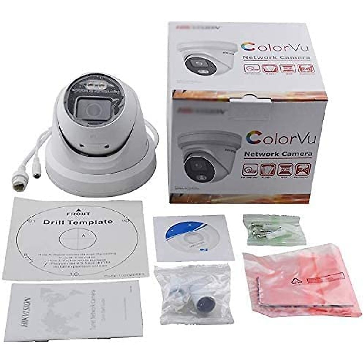 Hikvision IP Camera Turret Compatible DS-2CD2347G2-LU 2.8mm Lens 4MP Color-Vu Fixed Turret Network Camera H.265,130dB WDR,24/7 Colorful Imaging, PoE Camera, International Version