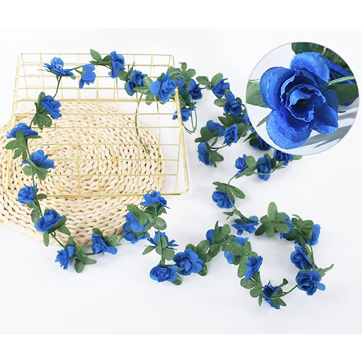 WEISPARK Fake Flowers - 4pcs 8.2 FT Artificial Rose Vine Flower Plants Hanging Rose Ivy for Home Hotel Office Wedding Party Garden Craft Art Décor (4pcs Royal Blue)