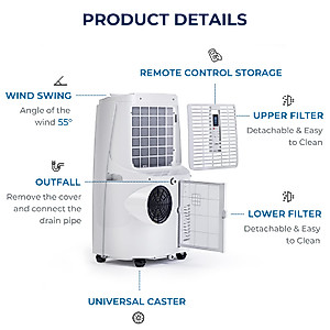 COSTWAY Portable Air Conditioner, 1,2000 BTU 3 in 1 Air Cooler with Fan & Dehumidifier, Quiet AC Unit Cools Rooms up to 450 sq.ft, Sleep Mode, 3 Fan Speeds, 24H Timer, Digital Display & Remote Control (12000BTU)
