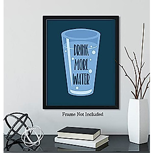 Govivo Drink More Water - Wall Decor Art Print with a dark blue background - 8x10 unframed artwork printed on photograph paper