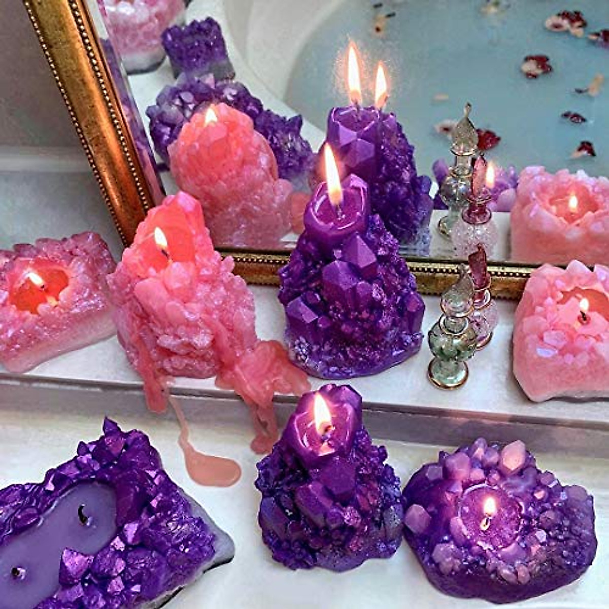 Zen Den Crystal Series - Abundance Quartz Shaped- Unscented Wax Candle - Handcrafted for Home Décor & Positive Energy (Amethyst / Purple)